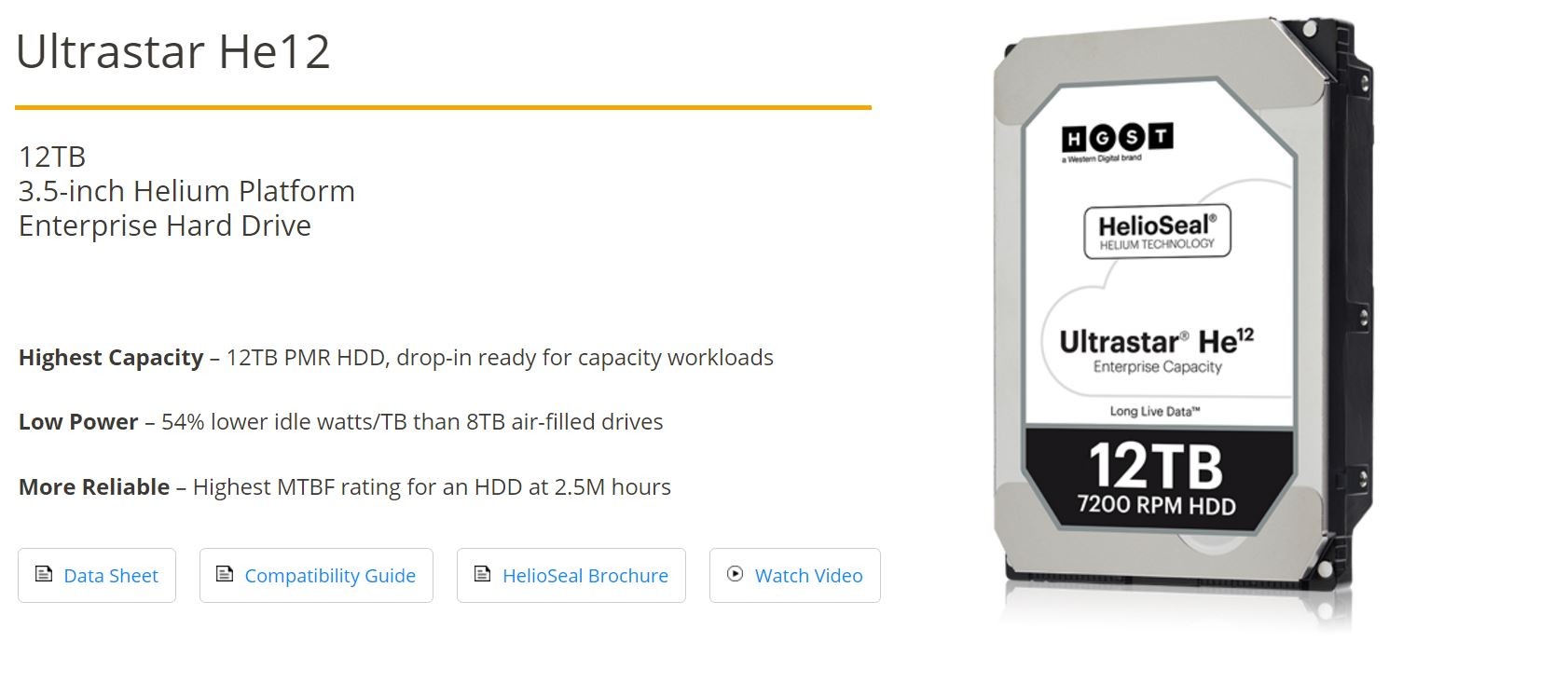 Hgst 3.5" 12tb 256mb 7200rpm He12 Sata Ultra 512e Ise Huh721212ale600 ...