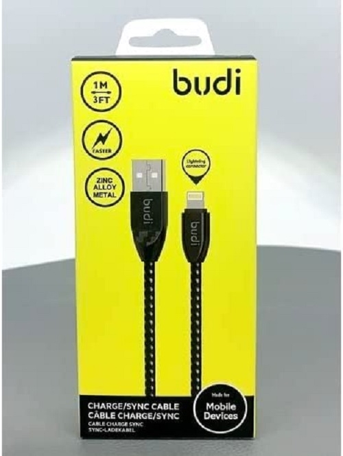 Budi Lightning to USB Charge/Sync Braided Cable, 1 Meter Length - (6971536922453) 6970000000000
