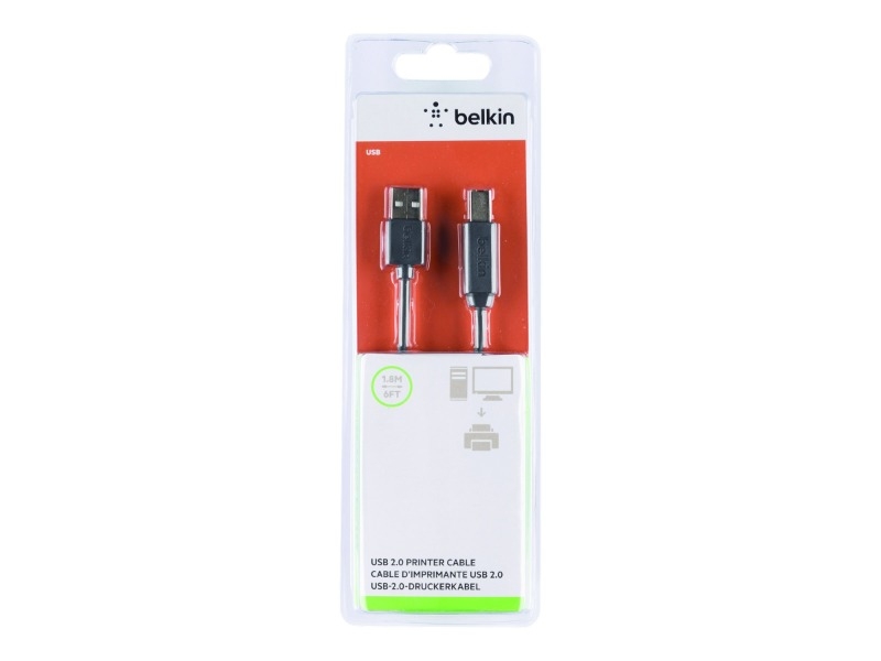BELKIN 1.8M USB 2.0 PERIPHERAL CABLE, A TO B, GREY, 2YR WTY F3U154BT1.8M
