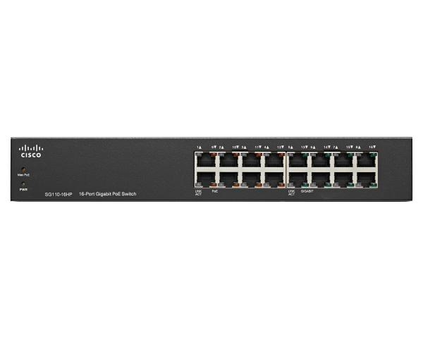Cisco Sg 110 16-port Gigabit Unmanaged Switch 8 Poe Ports 64 Watts ...