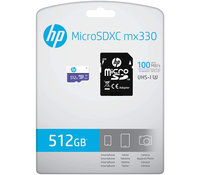 HP 512GB MX330 Micro SDXC, Class 10 U3, up to 100MB/s, 4K UHD, UHS-I P ...