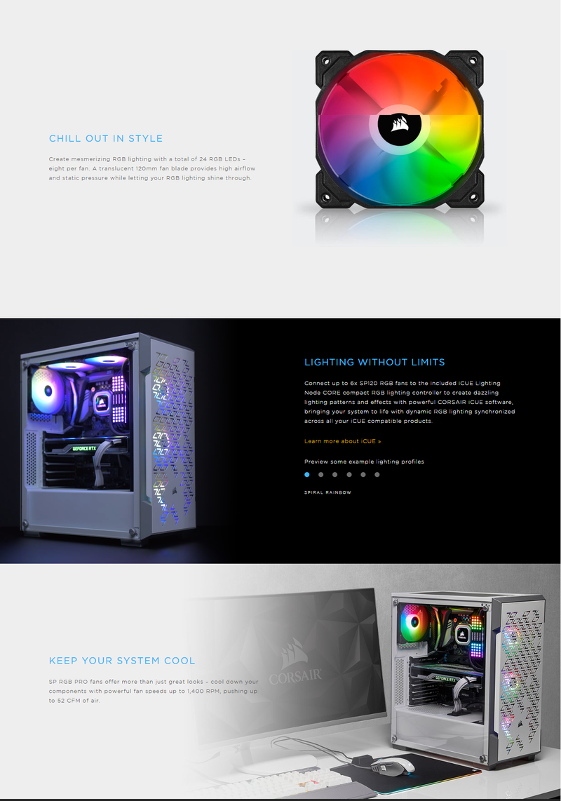 Corsair Sp 120Mm Fan Rgb Pro Triple Pack With Lighting Node Core Icue ...
