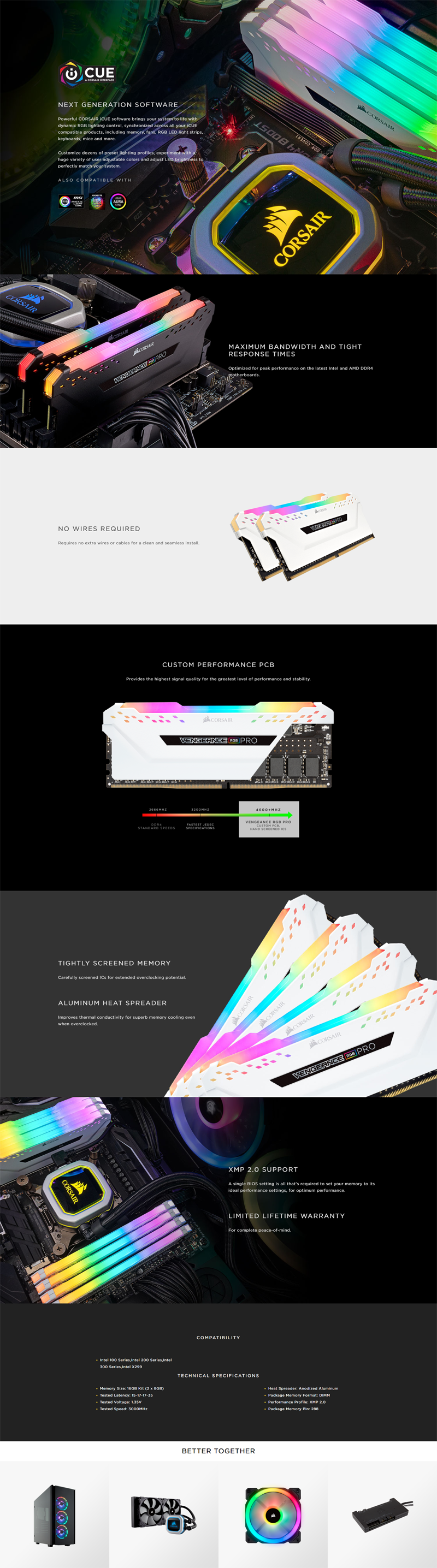 Corsair VENGEANCE® RGB PRO 16GB (2 x 8GB) DDR4 - White Cmw16Gx4M2C3000C15W