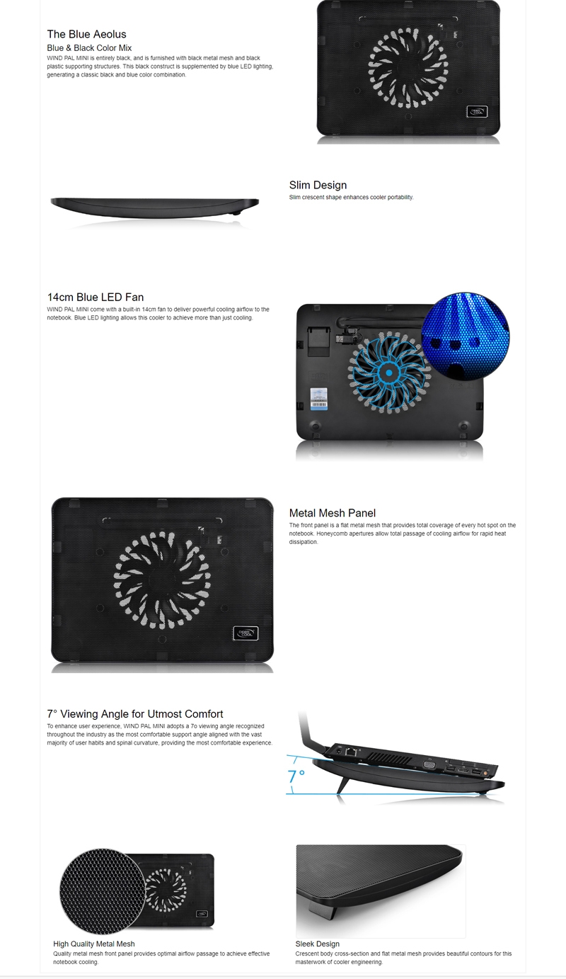 Deepcool Wind Pal Mini Notebook Cooler Black 15.6" Max Metal Mesh