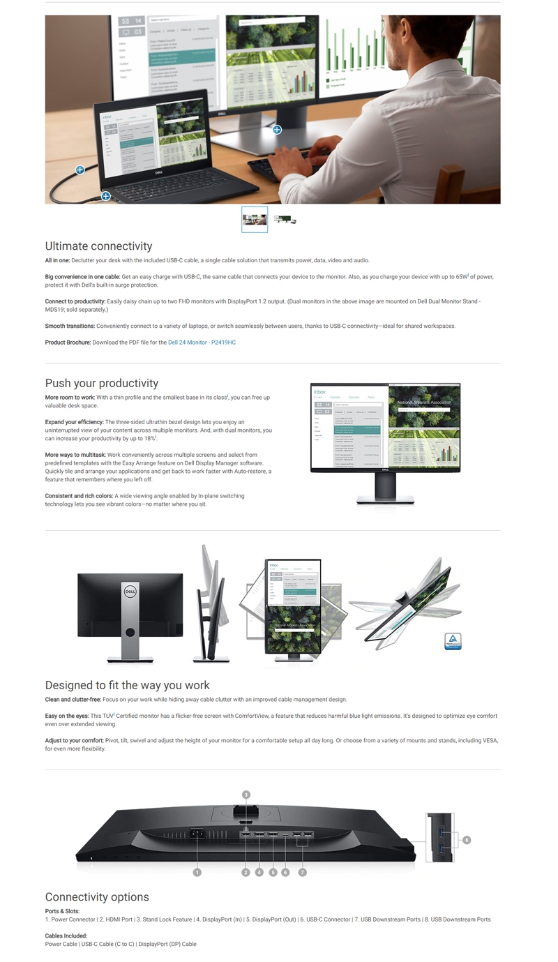 Dell P-Series P2419Hc 23.8" Full Hd Ips Led Monitor With Usb Type-C P2419Hc