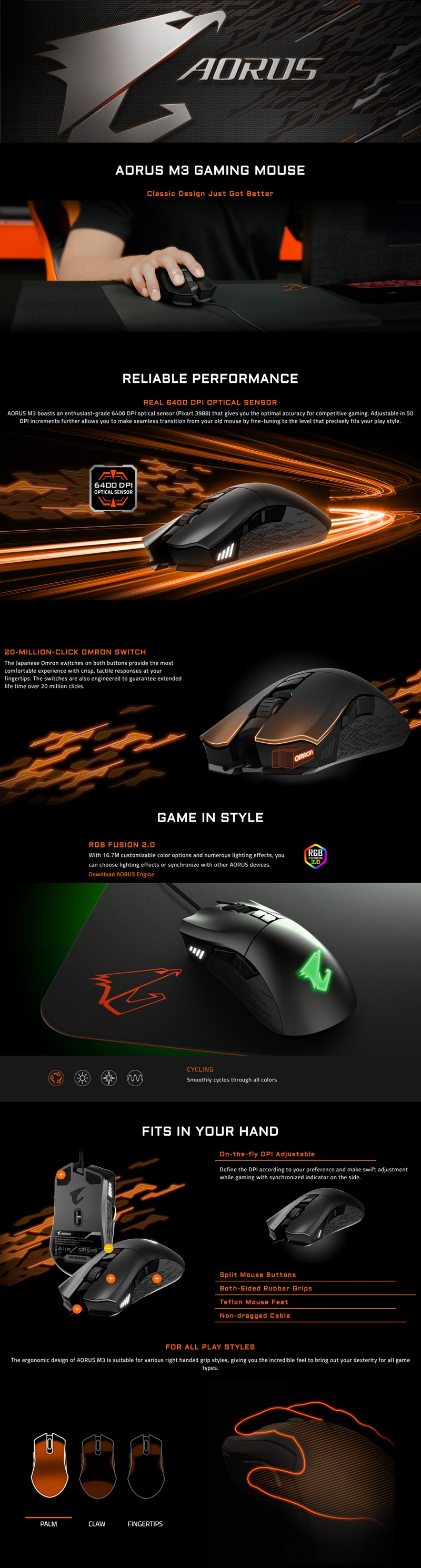 Gigabyte Aorus M3 Gaming Optical Mouse 6400 Dpi Rgb Light 2Yr Wty Gm ...