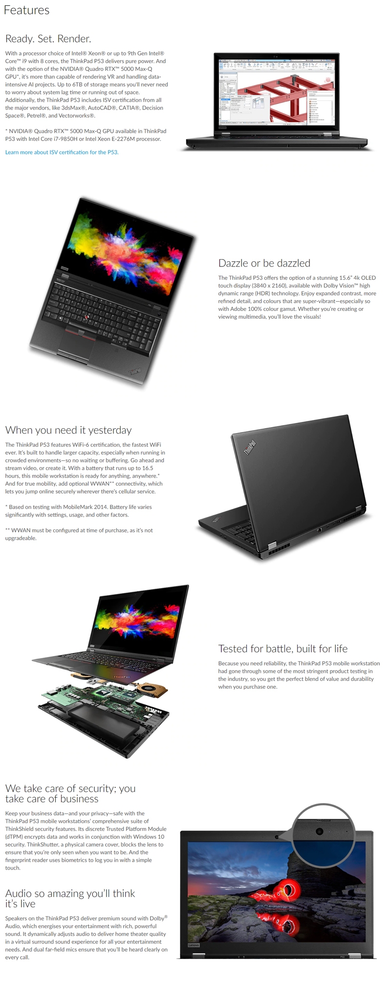 Lenovo ThinkPad P53 15.3IN FHD i7-9750H 32(16+16)GB RAM 1TB SSD NVIDIA ...