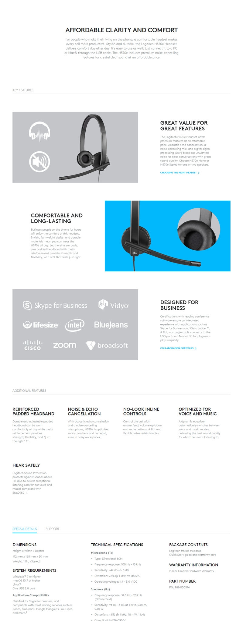 Logitech Usb Headset H570E Stereo-2 981-000574