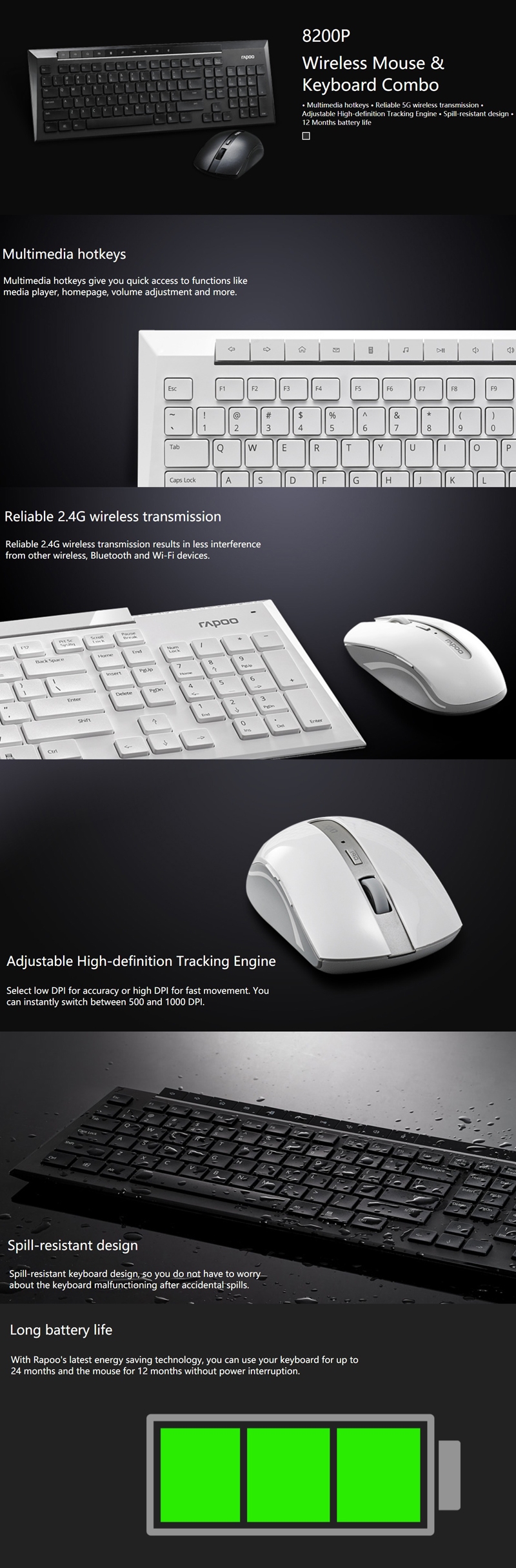 Rapoo 8200p 5g Wireless Mouse And Keyboard Combo 8200p Black