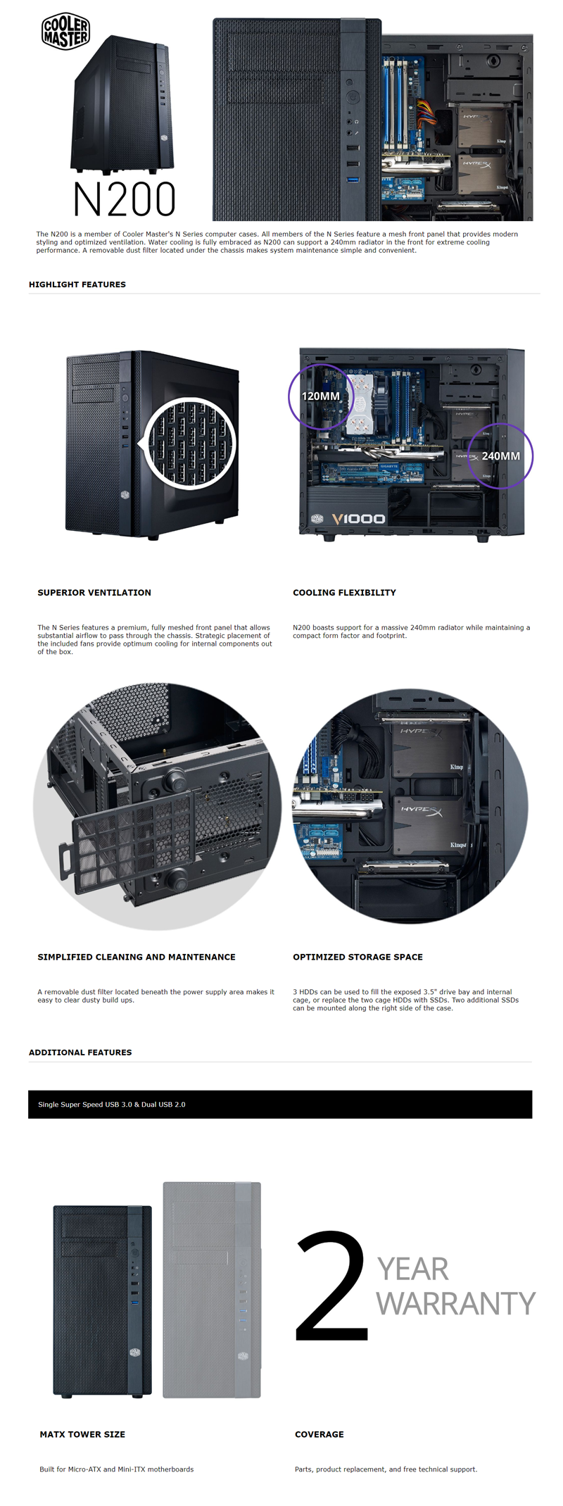 Cooler Master N200 MINI TOWER COMPUTER CASE NSE-200-KKN1