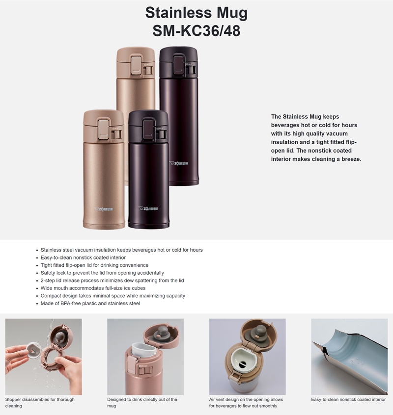 Zojirushi Stainless Steel Hot & Cold Retention Mug 480ML Rose Gold SM-KC48-NM