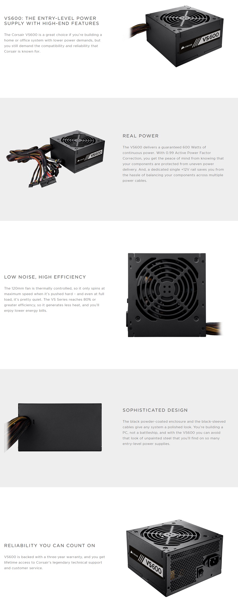 Corsair VS Series™ VS600 — 600 Watt 80 PLUS® White Certified PSU (VS600)