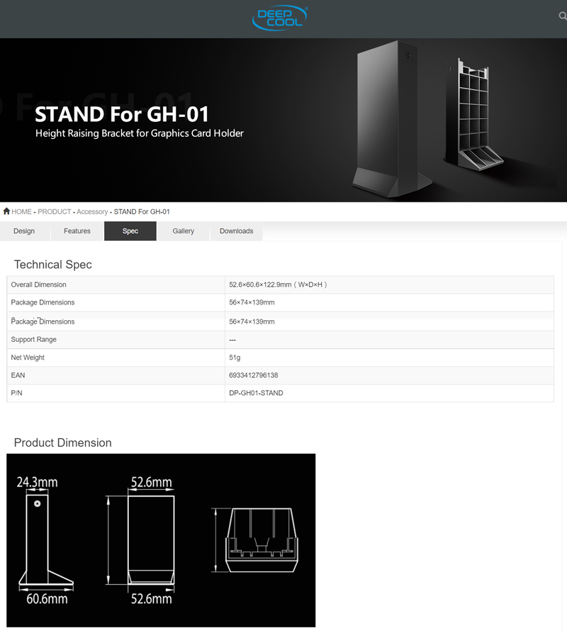 Deepcool STAND FOR GH-01 Graphics Card Holder, Metal Frame, Metallic ...
