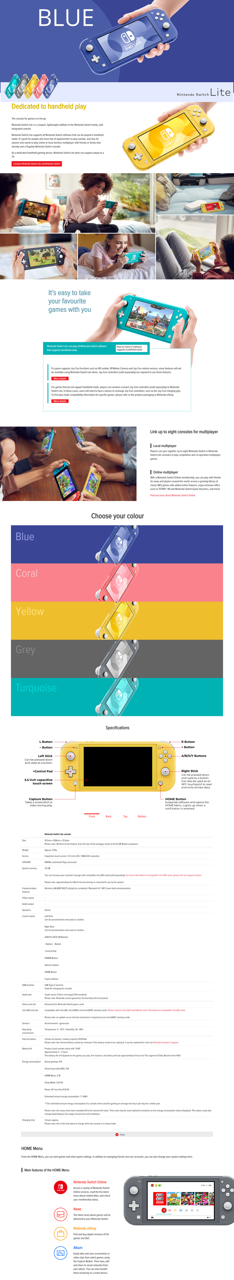 Nintendo Switch Lite Console Blue, Handheld Nintendo Switch Gaming