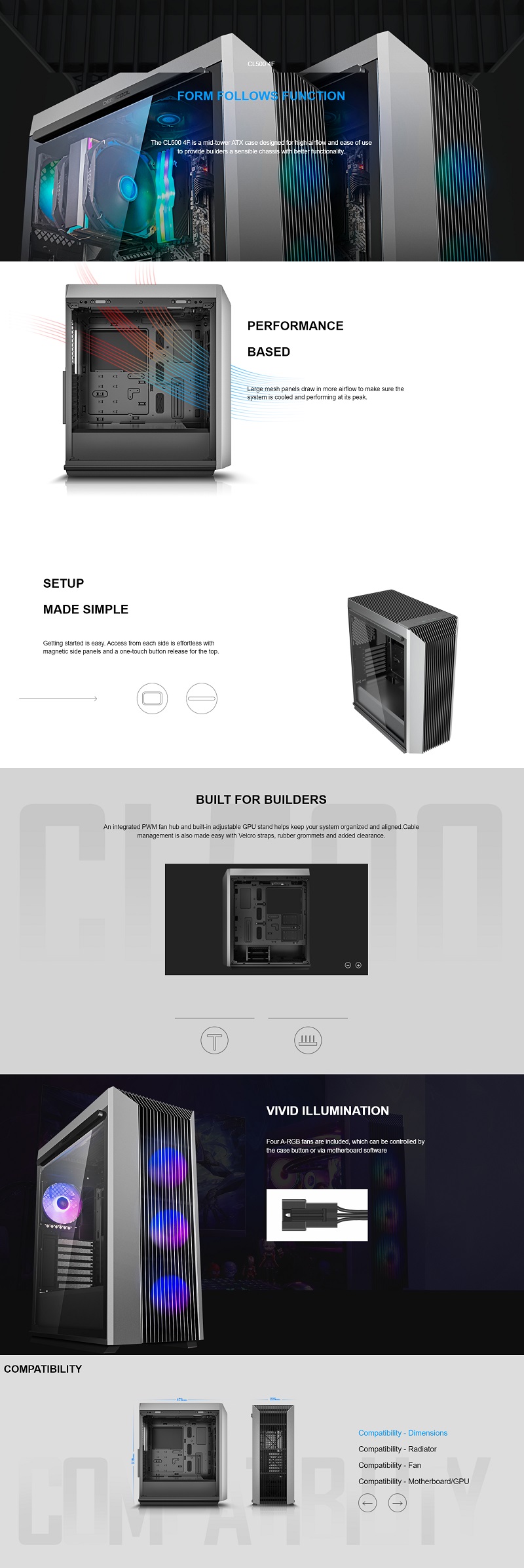 DeepCool Black CL500 4F AP Mid Tower Chassis (DP-R-CL500-BKNMA4N-A-1)